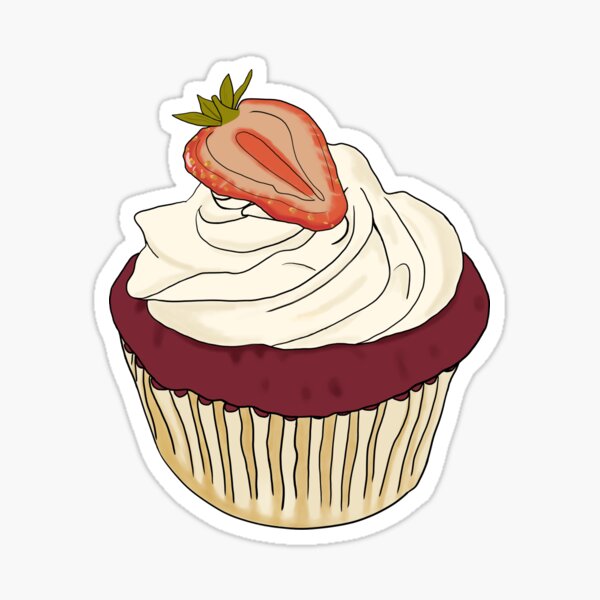 "Strawberry Red Velvet Cupcake" Sticker for Sale by DesignStory | Redbubble