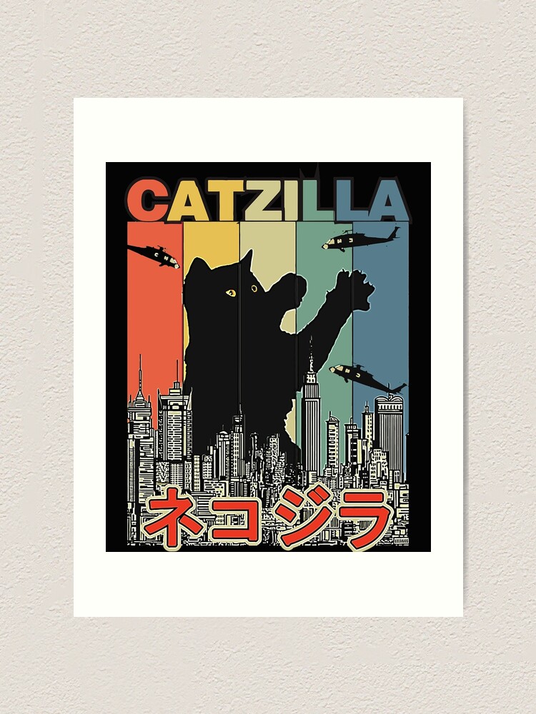 "Catzilla Japanese Vintage Essential T-Shirt.png" Art Print for Sale by ...