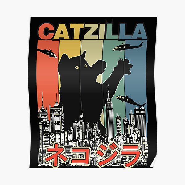 "Catzilla Japanese Vintage Essential T-Shirt.png" Poster for Sale by ...