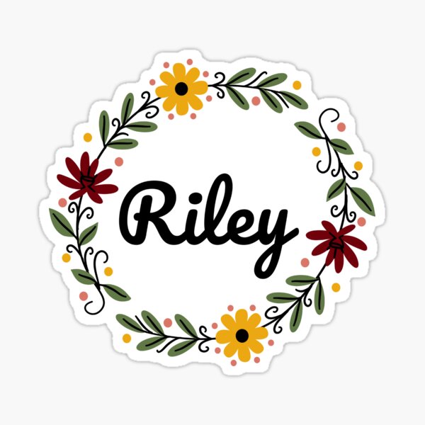 ""Riley" Name in Yellow and Dark Red Color Flower Ring" Sticker by ...