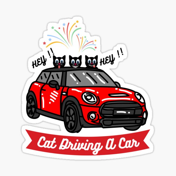 "Cat Driving A Car,red mini car stickers,black cat driving a car, three ...