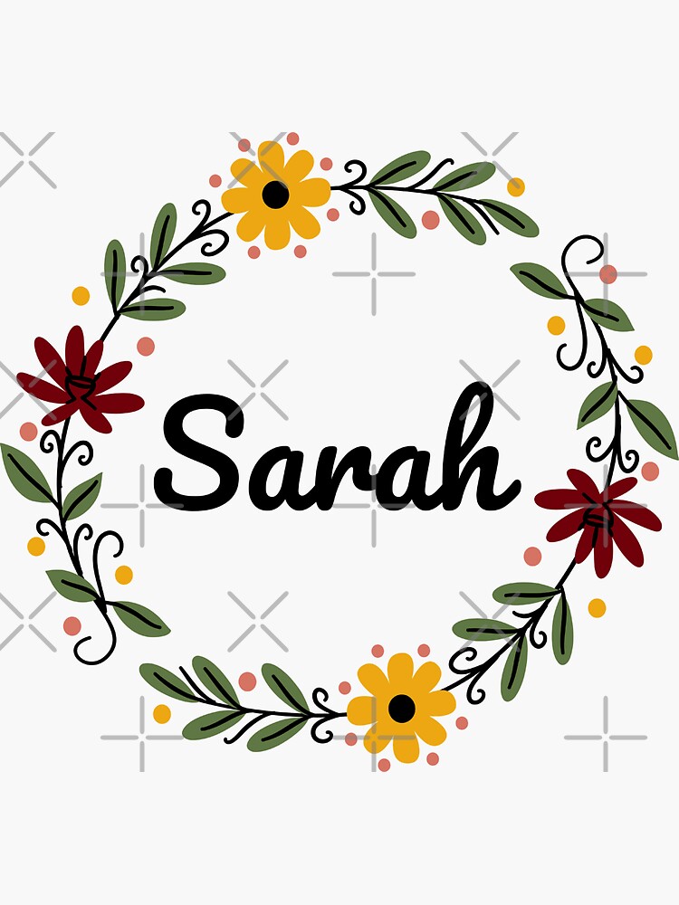 ""Sarah" Name in Yellow and Dark Red Color Flower Ring" Sticker by ...