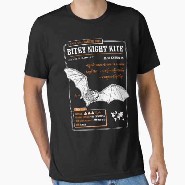 "Funny Bat Fact File - Bitey Night Kite" Essential T-Shirt for Sale by ...