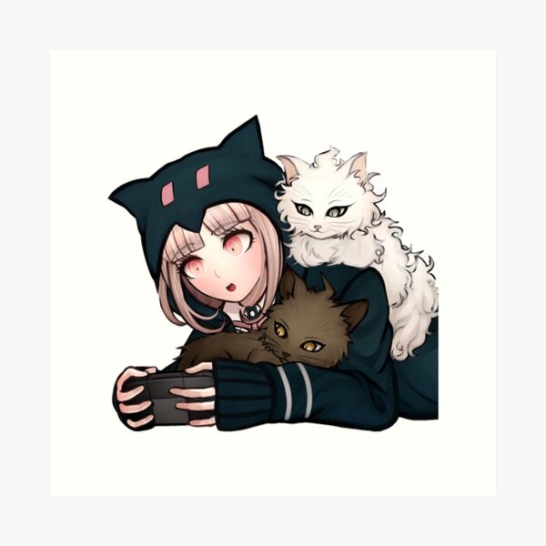 "chiaki nanami with cats" Art Print for Sale by seyf-smp | Redbubble