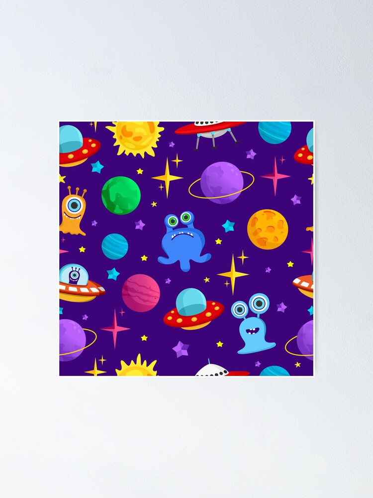 "Space theme with planets, UFOs and aliens" Poster for Sale by ...