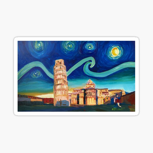 "Starry Night in Pisa with Leaning Tower and Van Gogh Inspirations ...