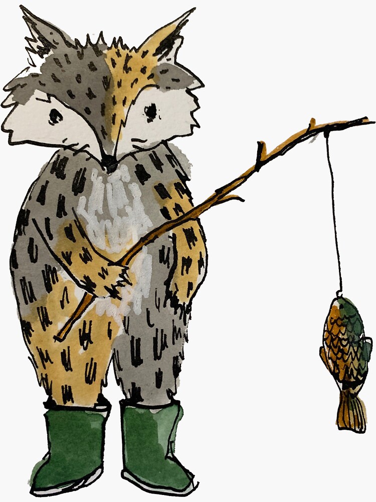 "Fishing Fox" Sticker for Sale by Lutzen | Redbubble