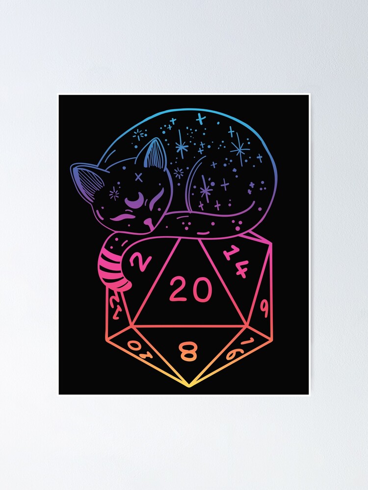 "D20 CAT: Rainbow dnd dice." Poster for Sale by DungeonAtelier | Redbubble