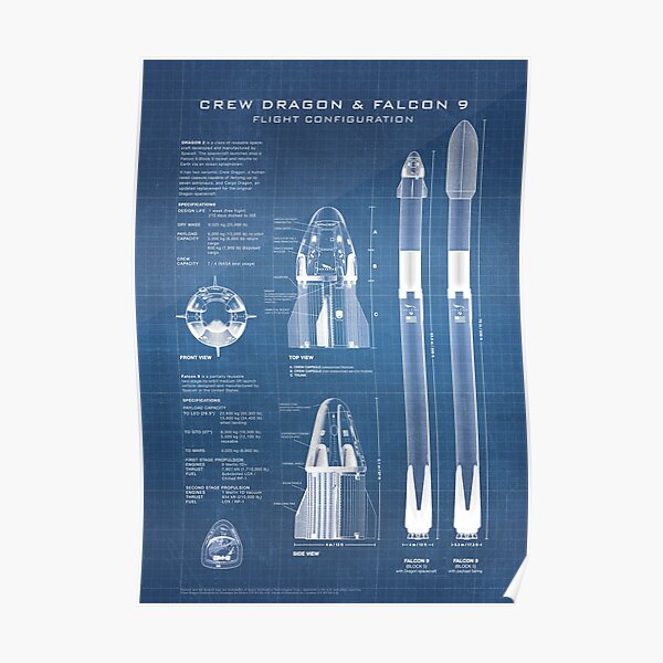 "SpaceX Crew Dragon Spacecraft & Falcon 9 Rocket Blueprint in High ...