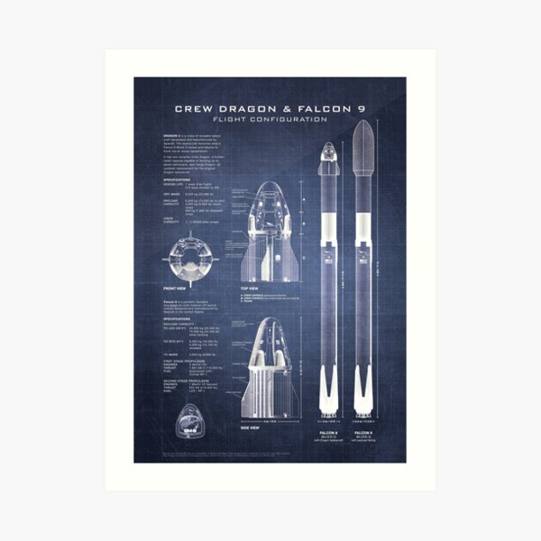 "SpaceX Crew Dragon Spacecraft & Falcon 9 Rocket Blueprint in High ...