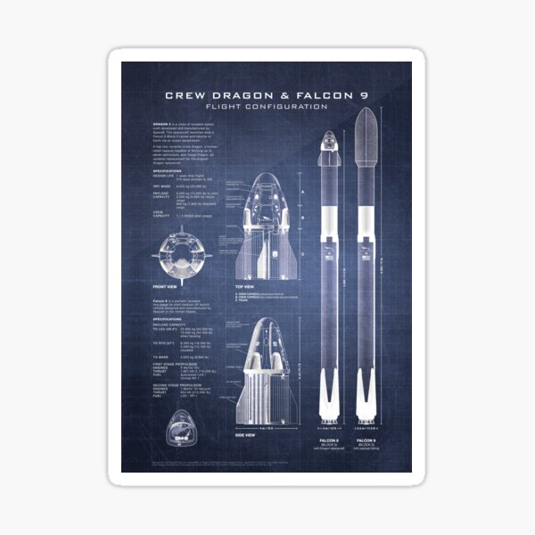 "SpaceX Crew Dragon Spacecraft & Falcon 9 Rocket Blueprint in High ...