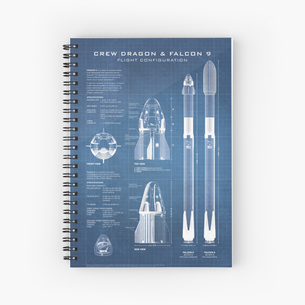 "SpaceX Crew Dragon Spacecraft & Falcon 9 Rocket Blueprint in High ...