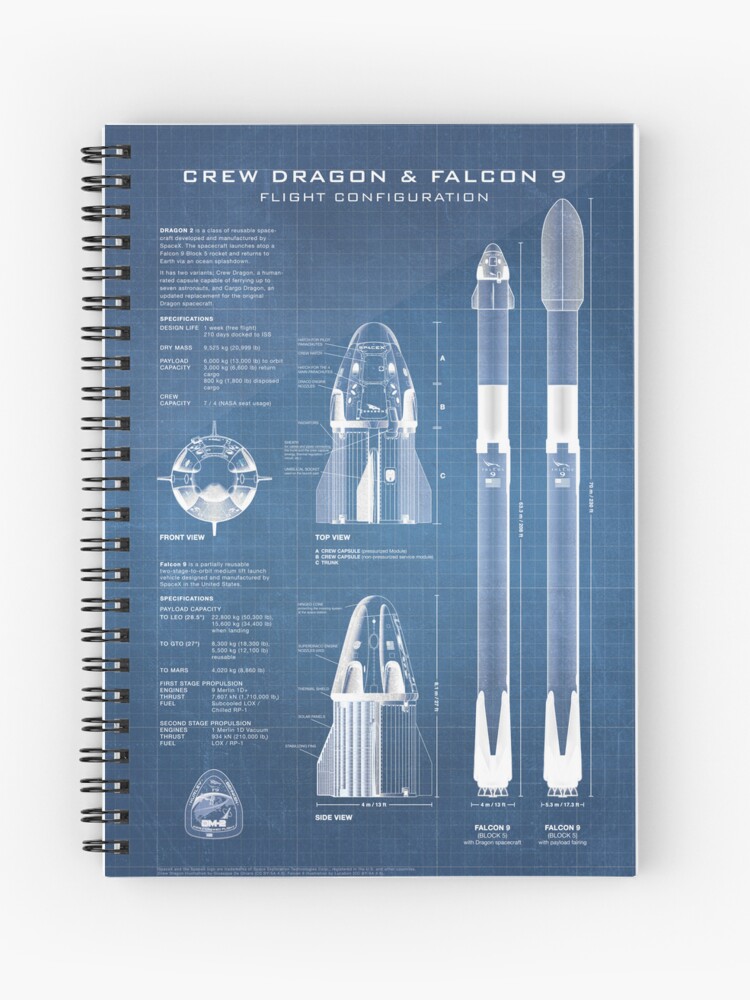 "SpaceX Crew Dragon Spacecraft & Falcon 9 Rocket Blueprint in High ...