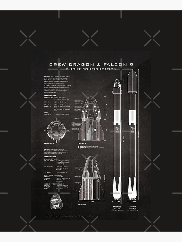 "SpaceX Crew Dragon Spacecraft & Falcon 9 Rocket Blueprint in High ...