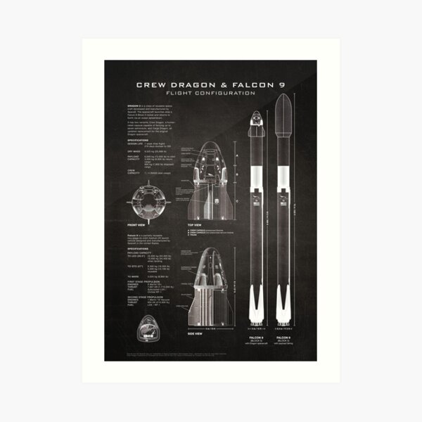 "SpaceX Crew Dragon Spacecraft & Falcon 9 Rocket Blueprint in High ...