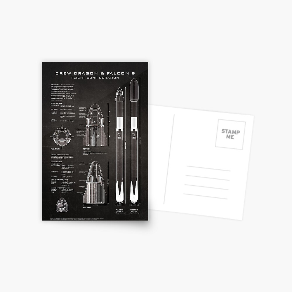"SpaceX Crew Dragon Spacecraft & Falcon 9 Rocket Blueprint in High ...