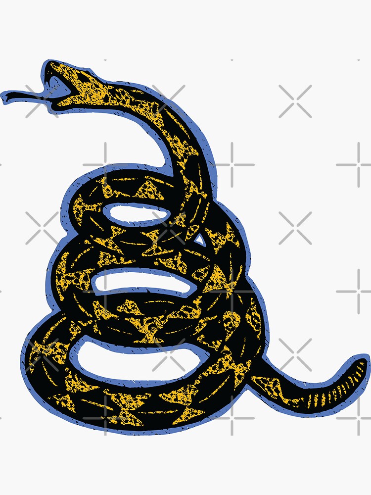 "Distressed Denim Blue and Banana Yellow 80s Retro Gadsden Snake on ...