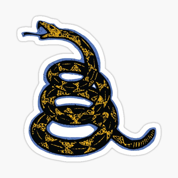 "Distressed Denim Blue and Banana Yellow 80s Retro Gadsden Snake on ...