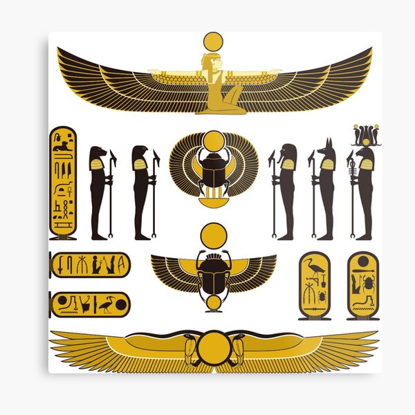 Lámina metálica «Dios egipcio, Isis, Horus, papiro, pirámides, esfinge ...