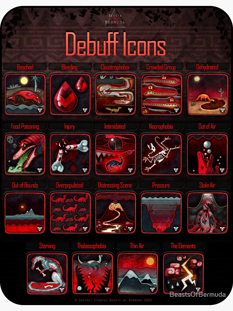 "In-game Debuffs Poster" Sticker for Sale by BeastsOfBermuda | Redbubble