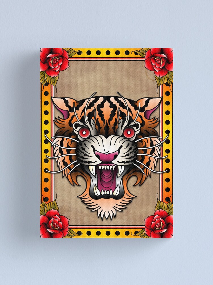 " tiger old school poster" Canvas Print for Sale by cat poe | Redbubble