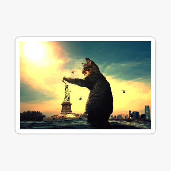"Fantasy Cat and Statue of Liberty T-shirt Wojcik Collection" Sticker ...