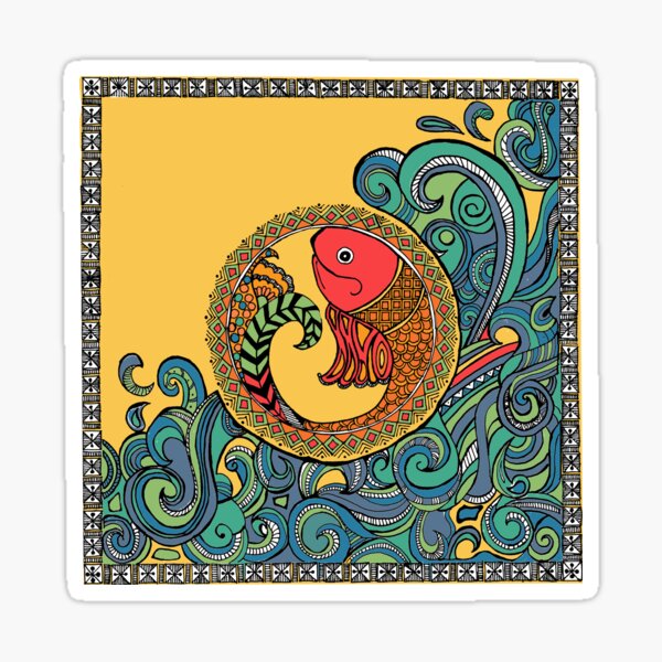"MITHILA FISH DESIGN" Sticker by GREENOART | Redbubble