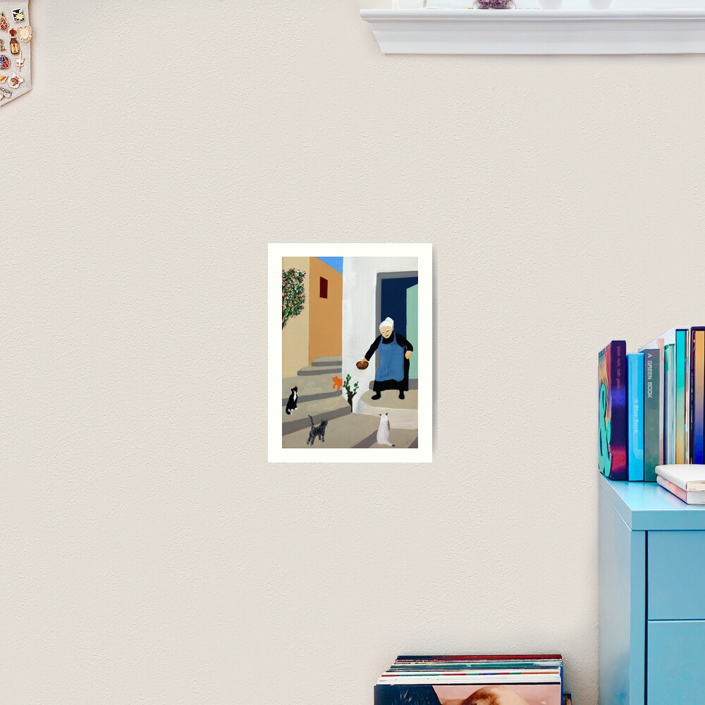 "Greek Painting Yaya With Cats" Art Print by timelessfancy | Redbubble
