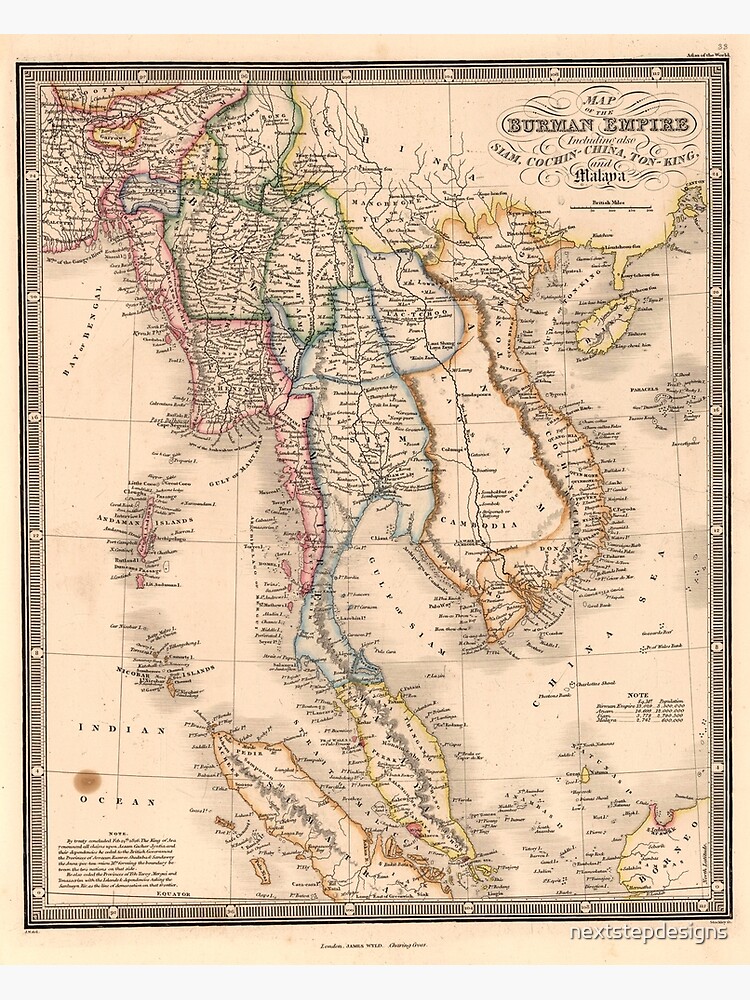 "Vintage Map of Burma, Siam, Cochin-China and Malay, 1864 by James Wyld ...