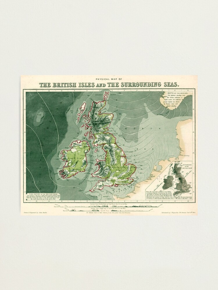 Lámina fotográfica «Mapa de las islas británicas y los mares ...