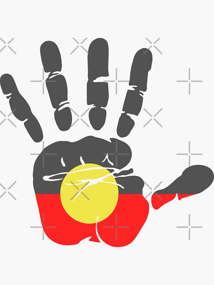"Aboriginal Flag Art Designs Hand Indigenous People Grey" Sticker for ...