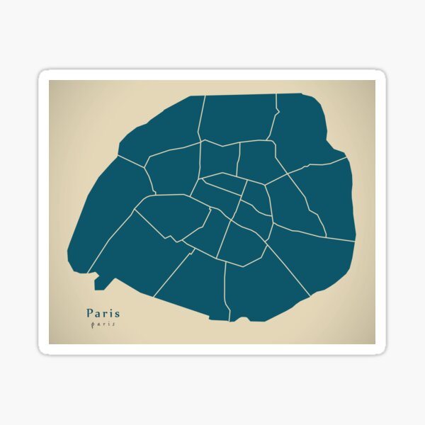 "Modern City Map - Paris capital city of France with boroughs" Sticker ...