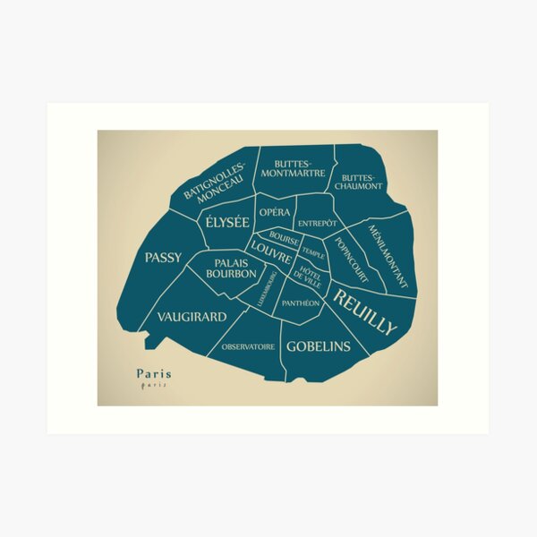 "Modern City Map - Paris capital city of France with labelled boroughs ...