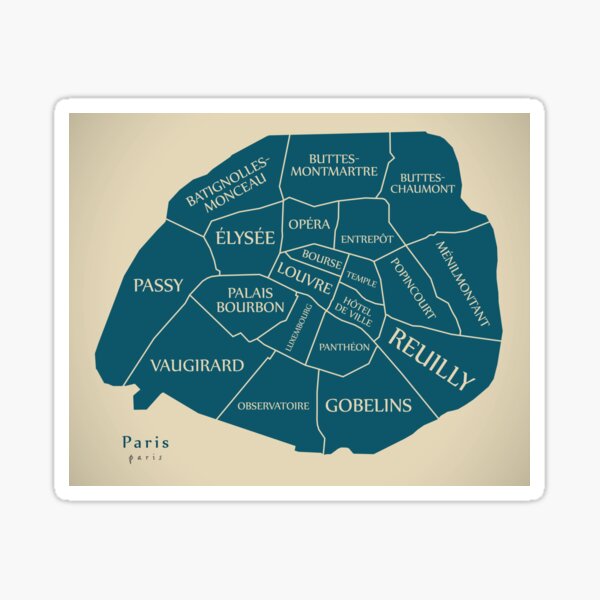 "Modern City Map - Paris capital city of France with labelled boroughs ...