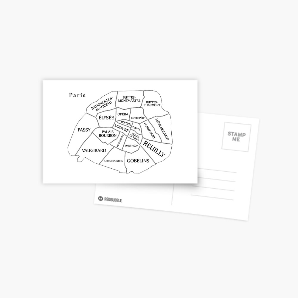 "Paris city with boroughs and titles outline map" Sticker for Sale by ...