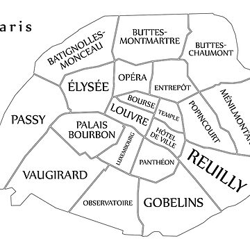 "Paris city with boroughs and titles outline map" Sticker for Sale by ...