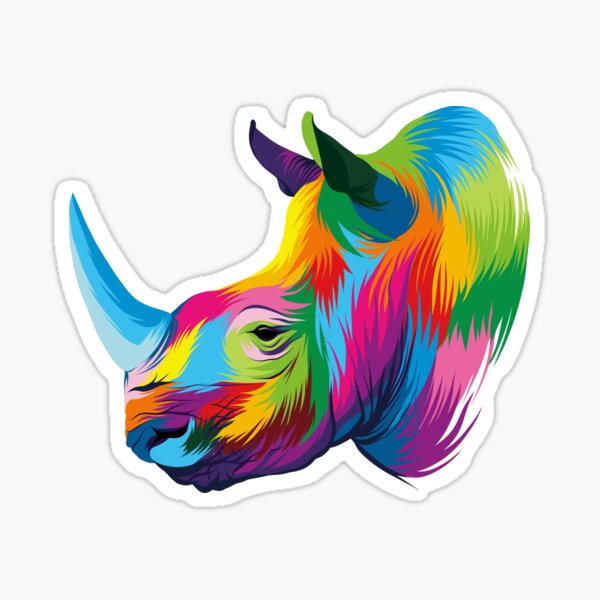 "Colorful Rhino " Sticker for Sale by Mukasaka | Redbubble