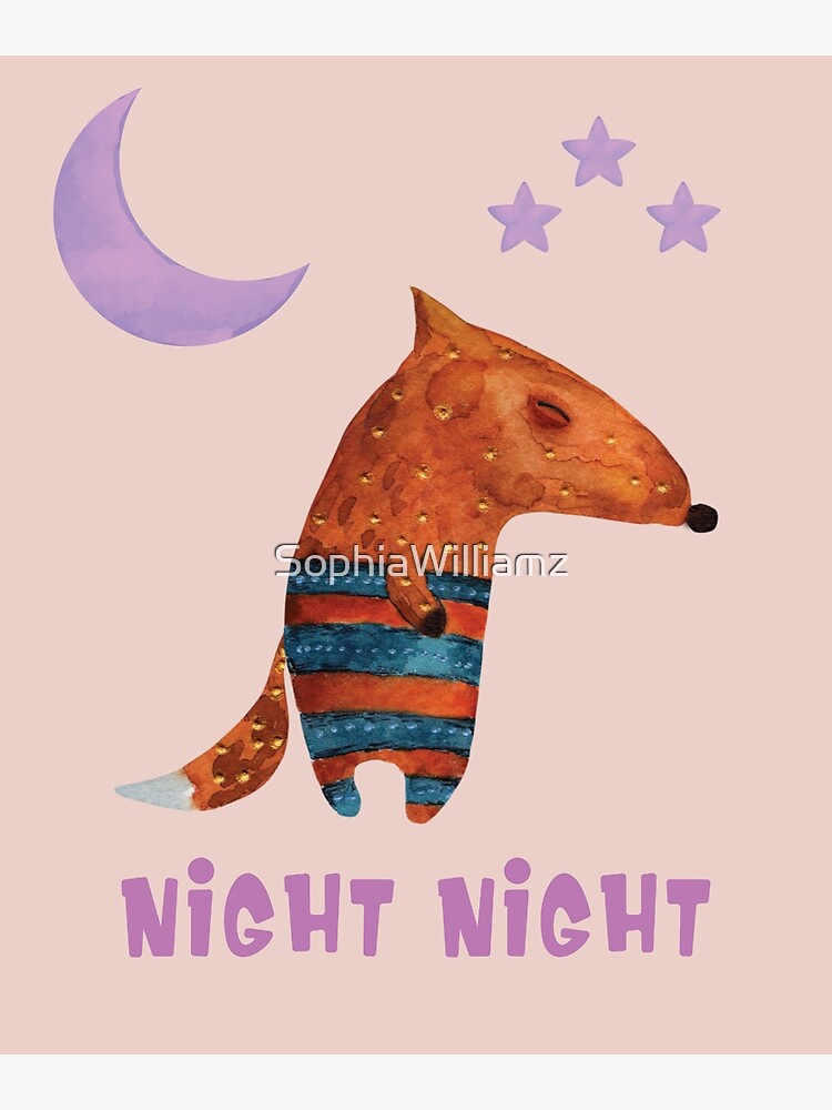 "Goodnight - sleeping fox - stars - moon - night night - pearl pink ...