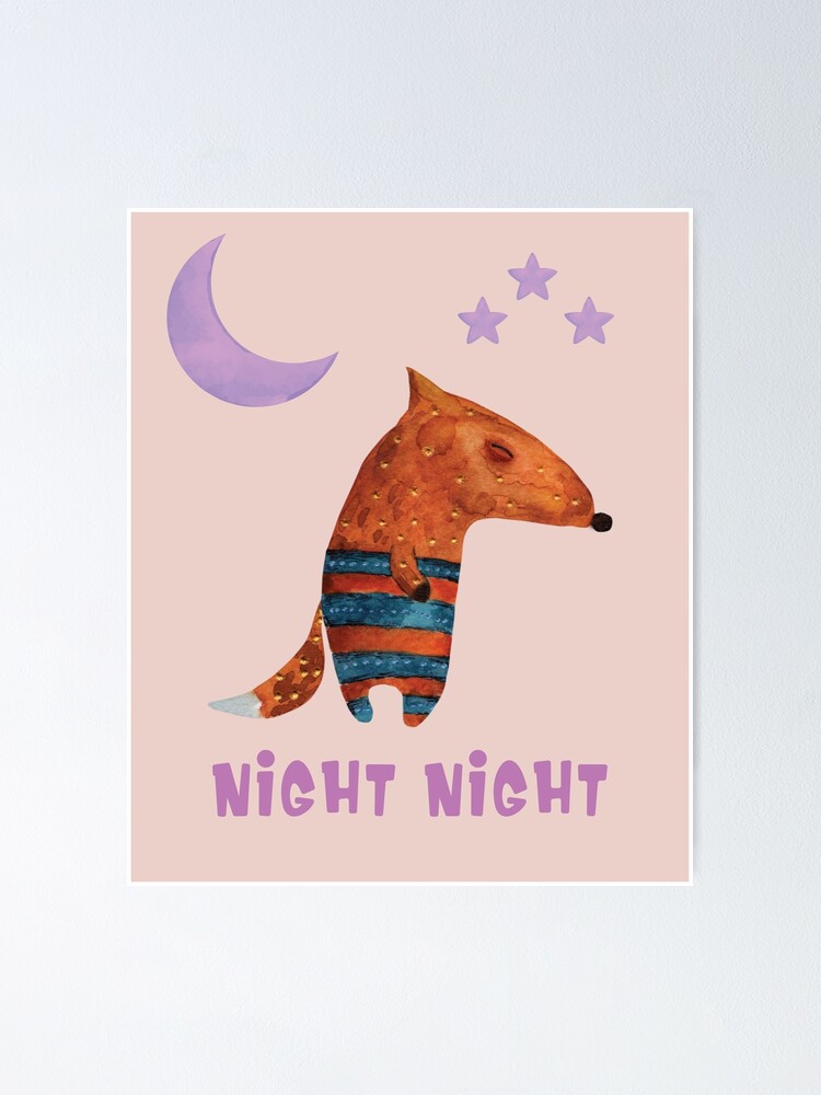 "Goodnight - sleeping fox - stars - moon - night night - pearl pink ...