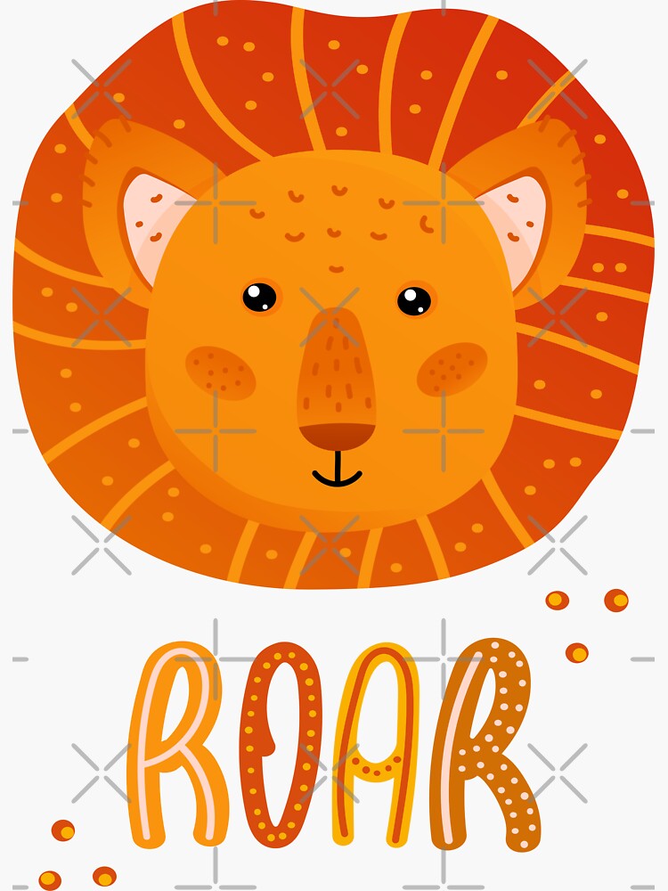 Pegatina «Cabeza de león de dibujos animados, letras de rugido y ...