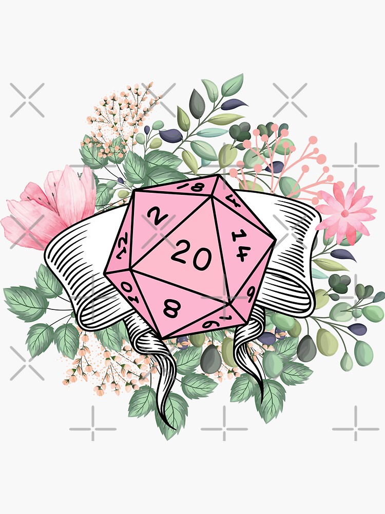 "DND FLORAL D20: Pink Dice and Nature" Sticker by DungeonAtelier ...
