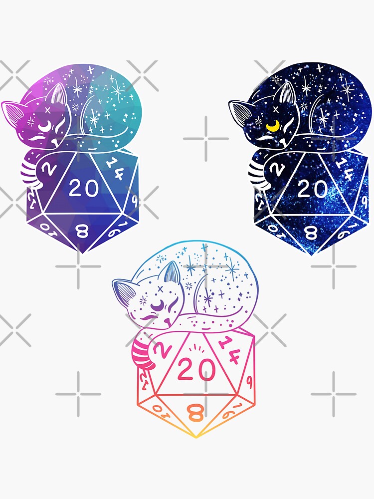 "DND STICKER PACK: D20 CAT for Cat lovers or Dungeon Meowster" Sticker ...
