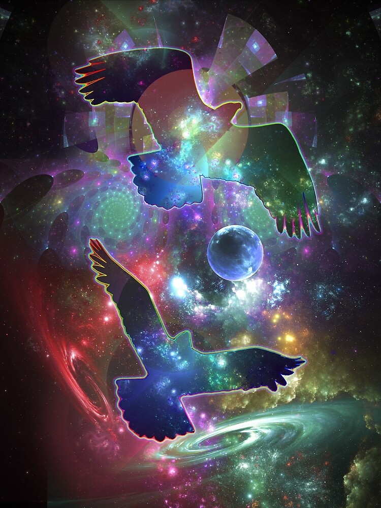 "Galactic Flying Birds with Planet and Galaxies" Poster for Sale by ...