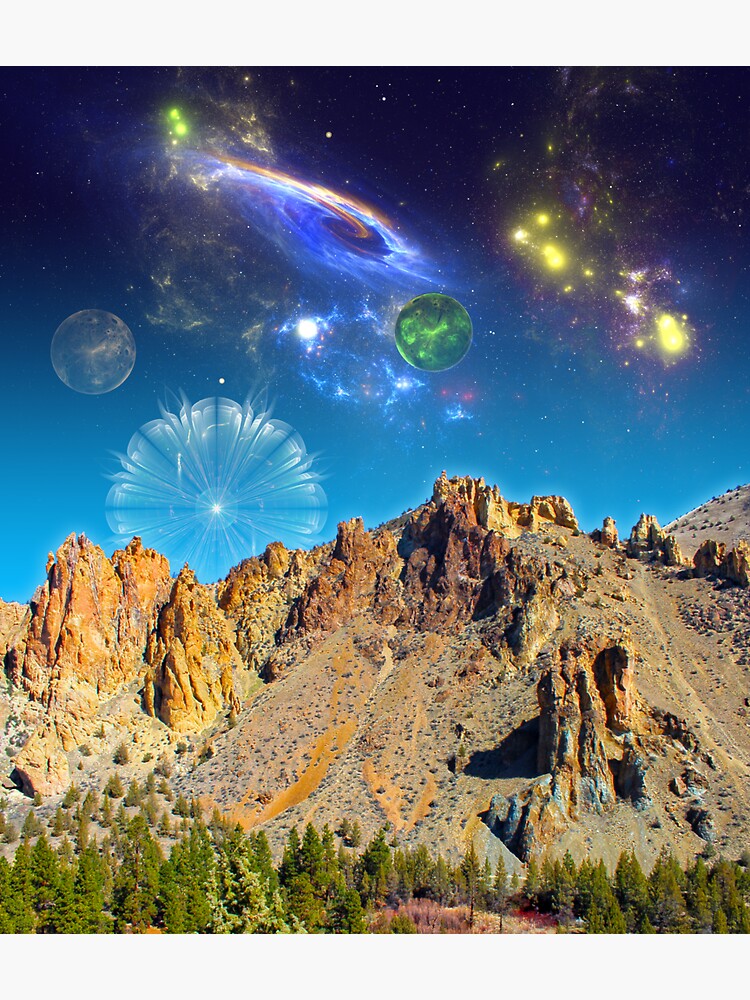 "Galactic Landscape with Galaxies, Planets, and Portal" Sticker by ...