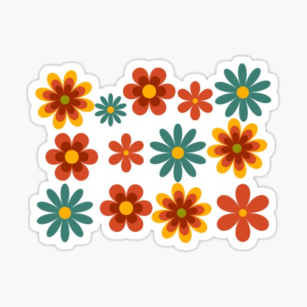 "Groovy Retro 70s Flower Pattern Blue Version" Sticker by SbMb2000 ...