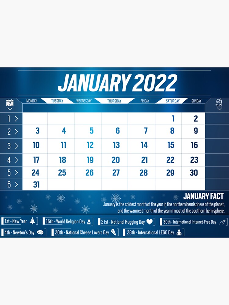 "January 2022 functional calendar with notes and holidays " Sticker for ...