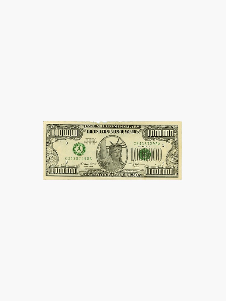 "1 million dollar banknote " Sticker for Sale by Singerevita | Redbubble