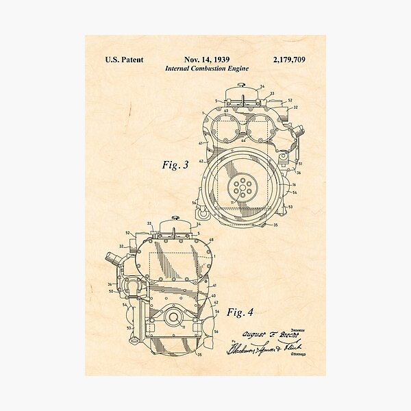 Lámina fotográfica «Dibujo de patente de motor de combustión interna ...
