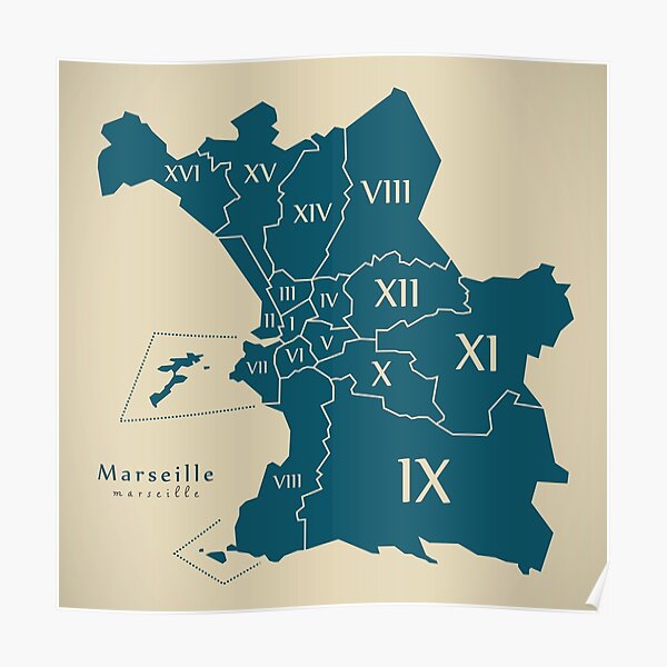 "Modern City Map - Marseille city of France with labelled boroughs ...
