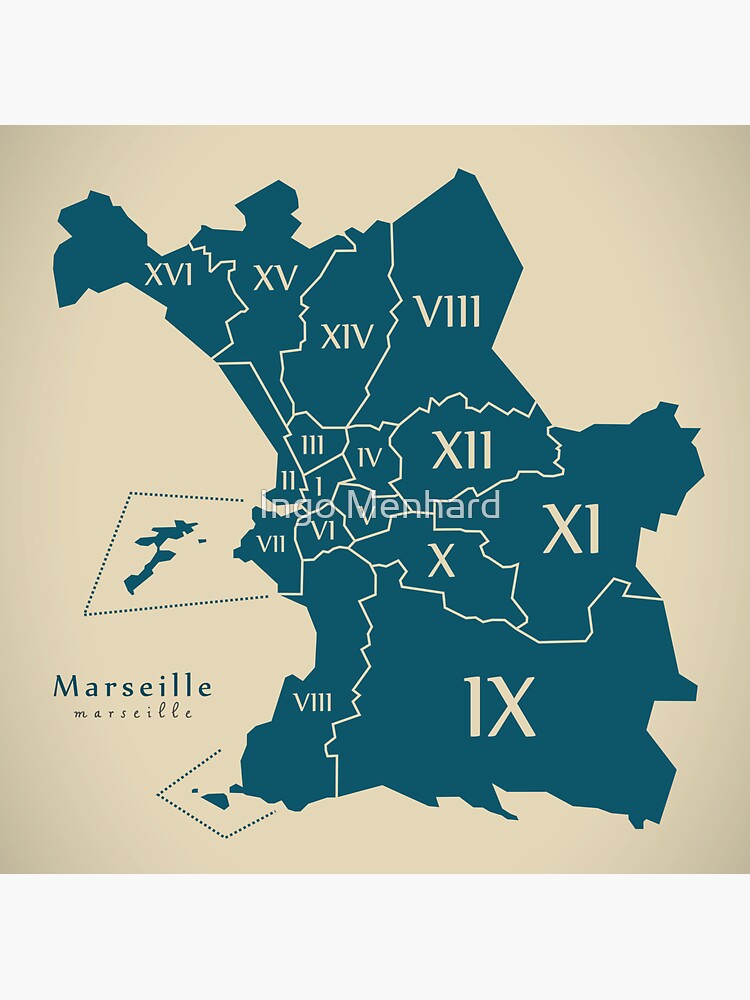 Pegatina «Mapa de la ciudad moderna - ciudad de Marsella de Francia con ...